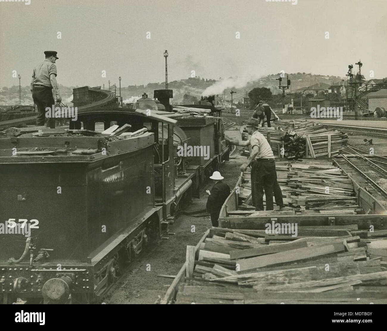 Loading timber into railway wagons, Mayne Junction, Brisbane. Location ...