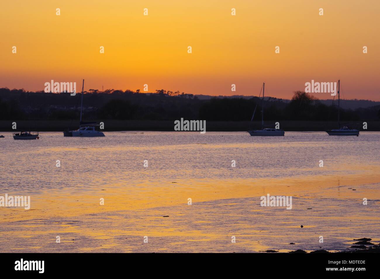 Pleasure Yachts Moored on the Exe Estuary at Sunset. Topsham, Exeter ...