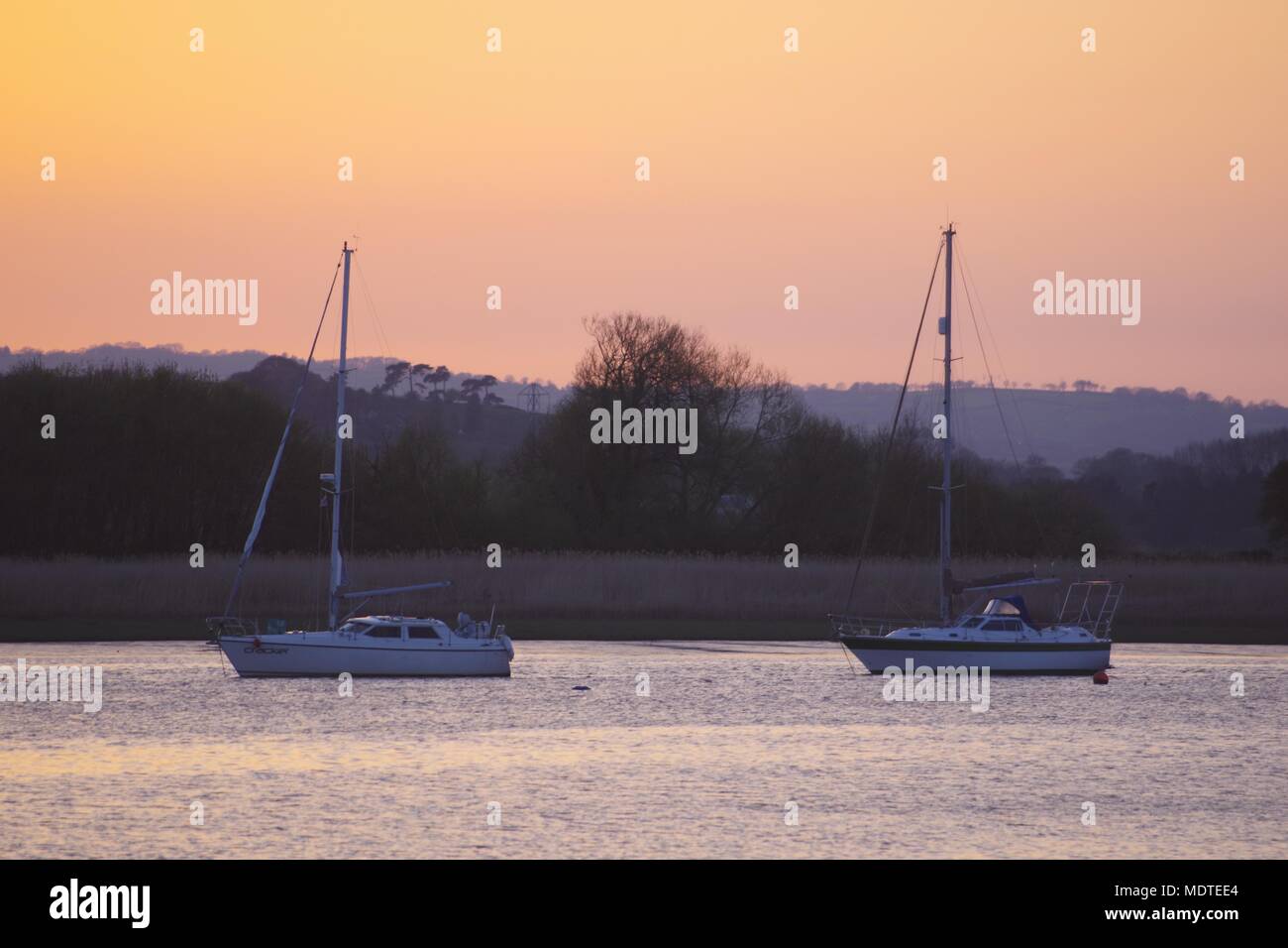Pleasure Yachts Moored on the Exe Estuary at Sunset. Topsham, Exeter ...