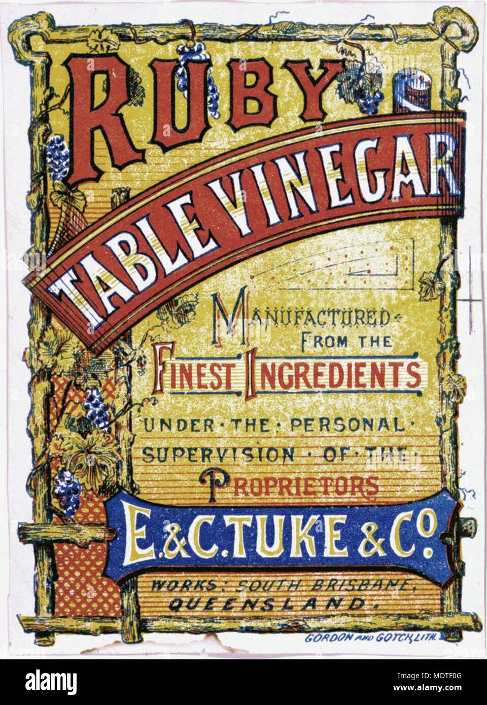 Ruby Table Vinegar label Stock Photo - Alamy