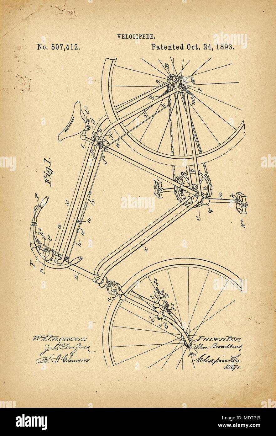 1893 Patent Velocipede Bicycle history invention Stock Photo - Alamy