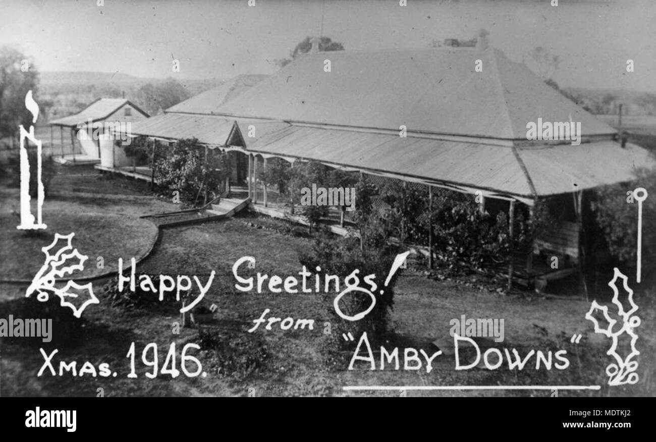 Amby Downs Station pictured as a Christmas card 1946 Stock Photo - Alamy