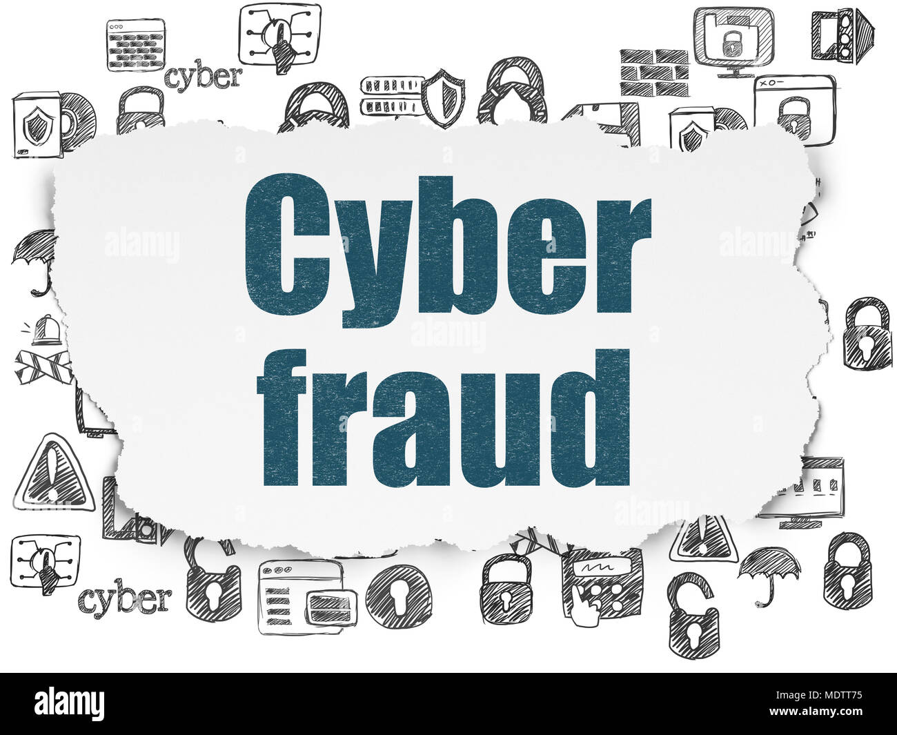 Protection concept: Painted blue text Cyber Fraud on Torn Paper ...