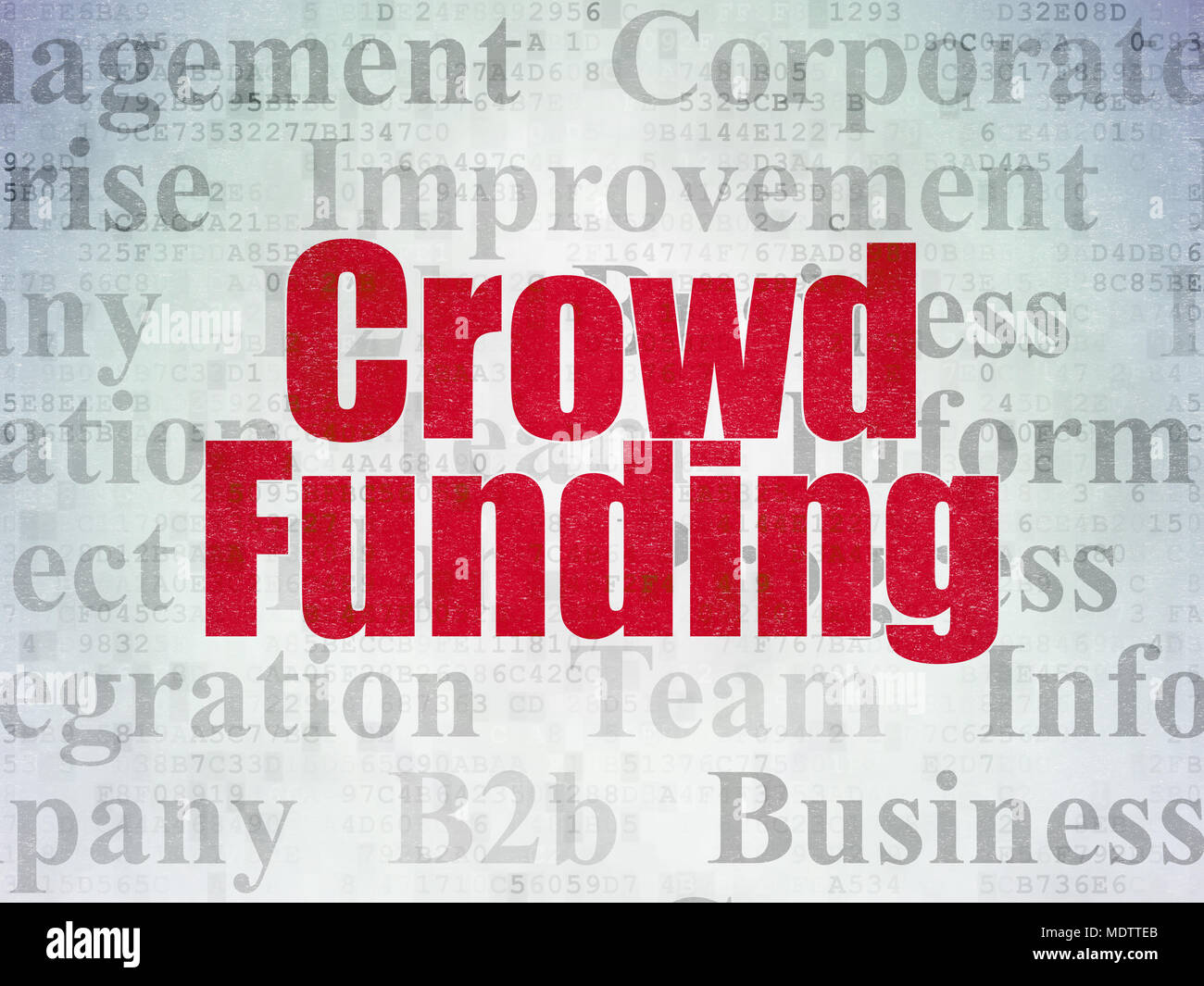 Finance concept: Painted red text Crowd Funding on Digital Data Paper background with Tag Cloud ...