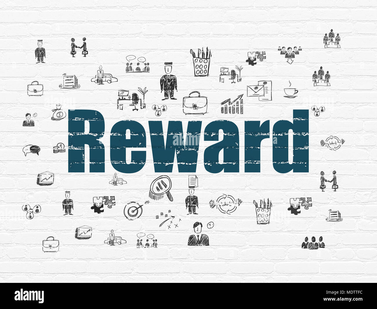 Finance concept: Painted blue text Reward on White Brick wall ...