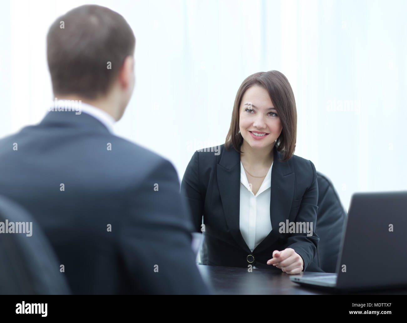 Successful job interview with boss and employee handshaking Stock Photo ...