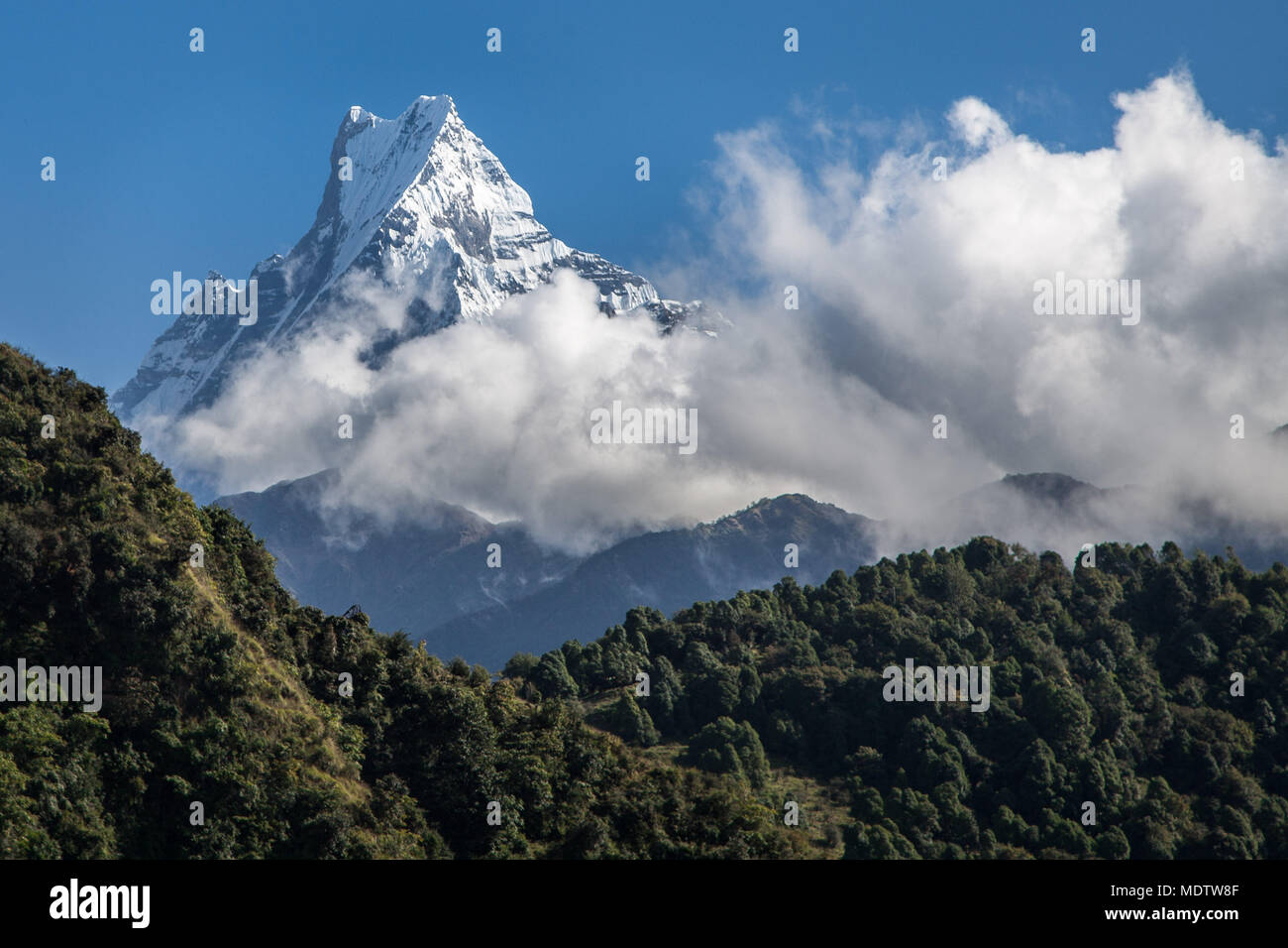 Machapuchare fish-tail mountain, part of the Annapurna Massif in Nepal ...
