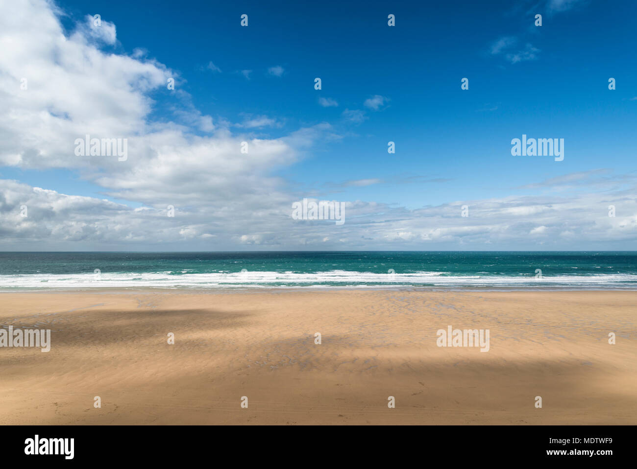 View of Perranporth beach toward Perran Bay and the Atlantic Stock ...
