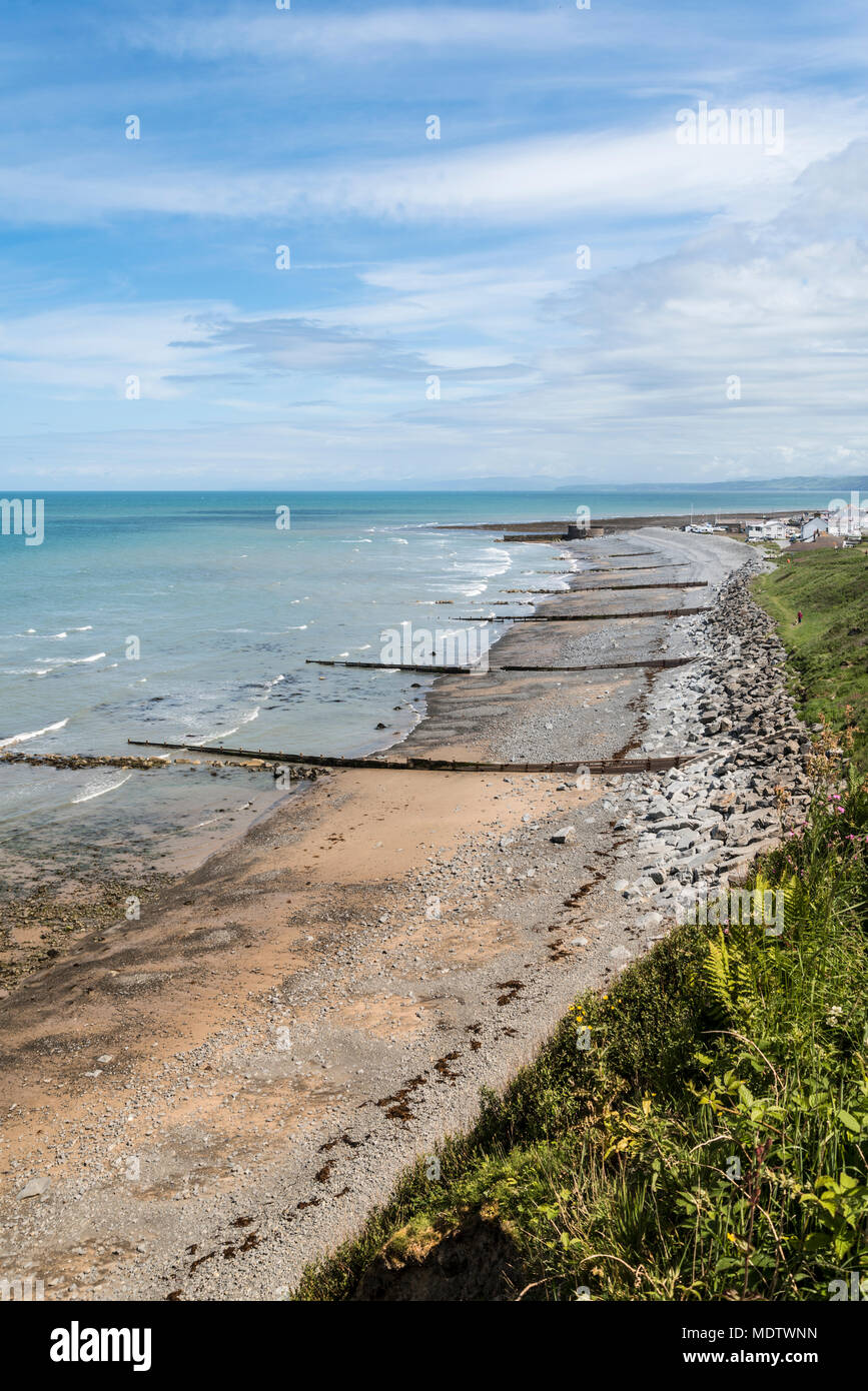 View of Aberaeron Beach and sea defences from the Aberaeron to New Quay ...