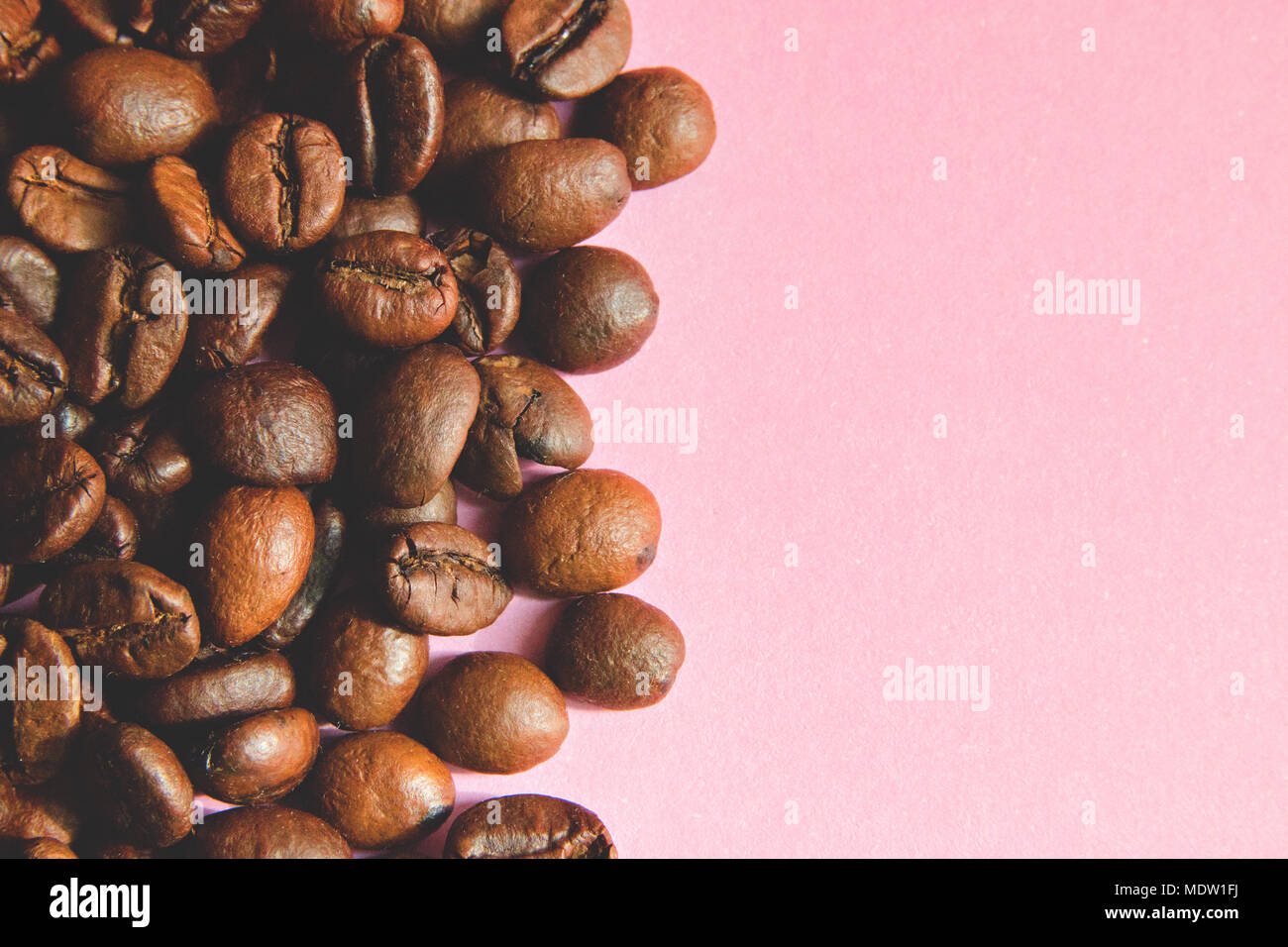 coffee beans on a pink background free space for the inscription on the ...
