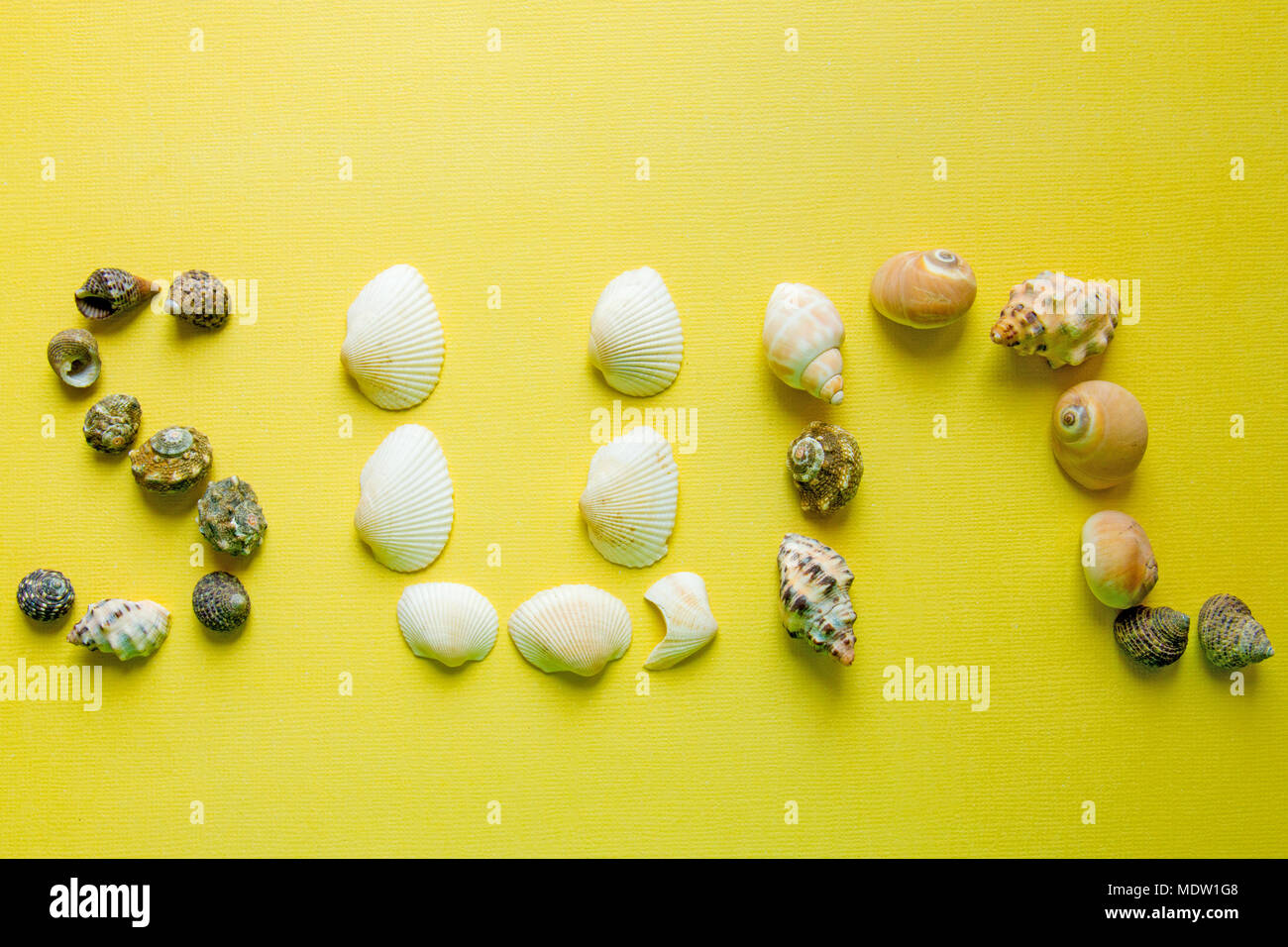 large letters with shells words sun top view Stock Photo - Alamy