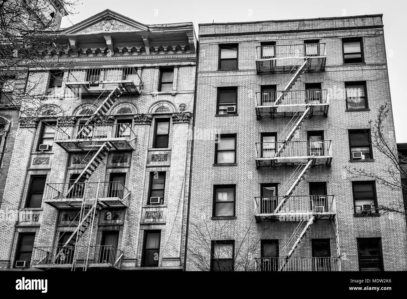 Old brick apartment buildings Black and White Stock Photos & Images - Alamy