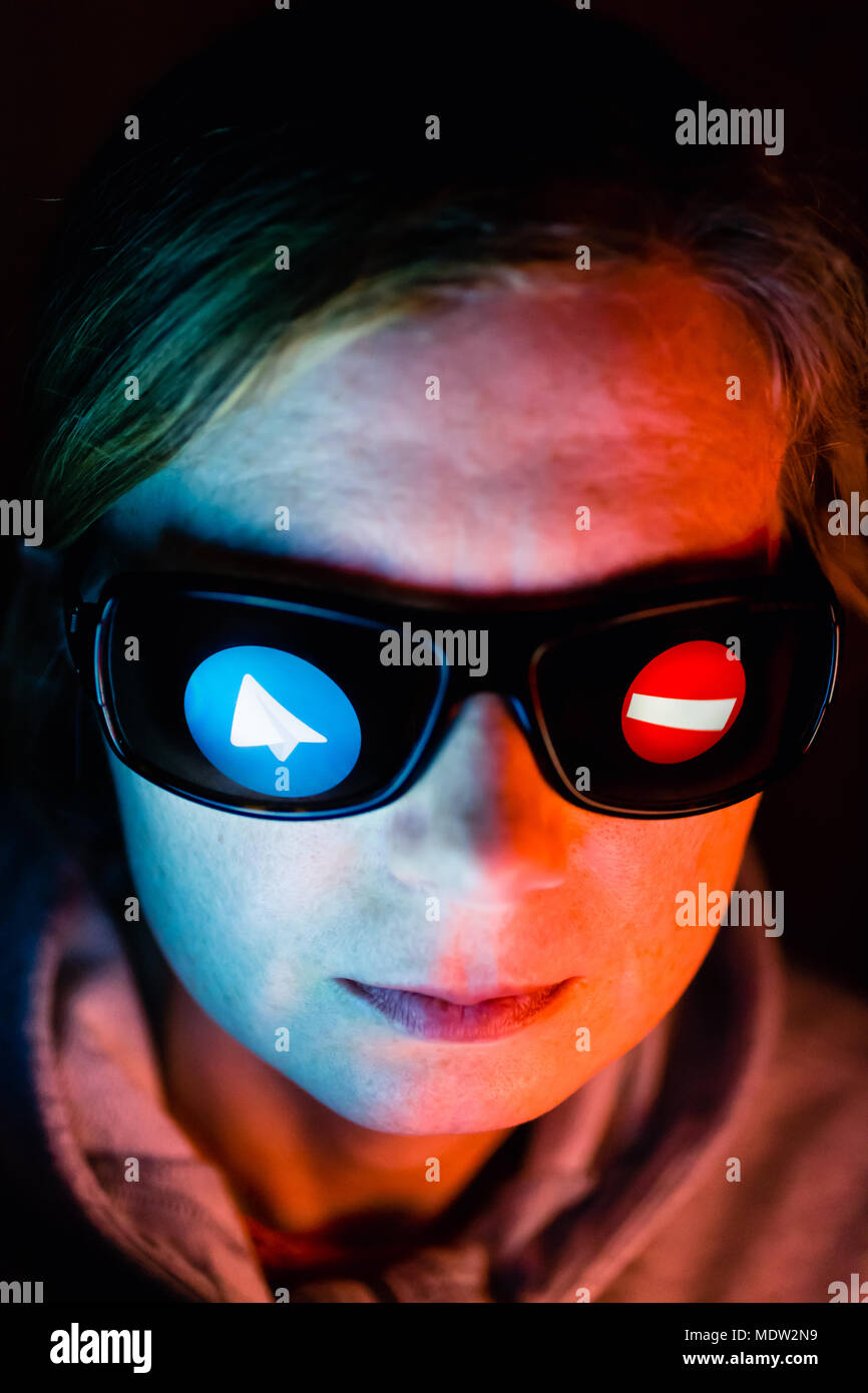 MOSCOW, RUSSIA - APRIL 17, 2018: A young pretty girl with spectacles in ...