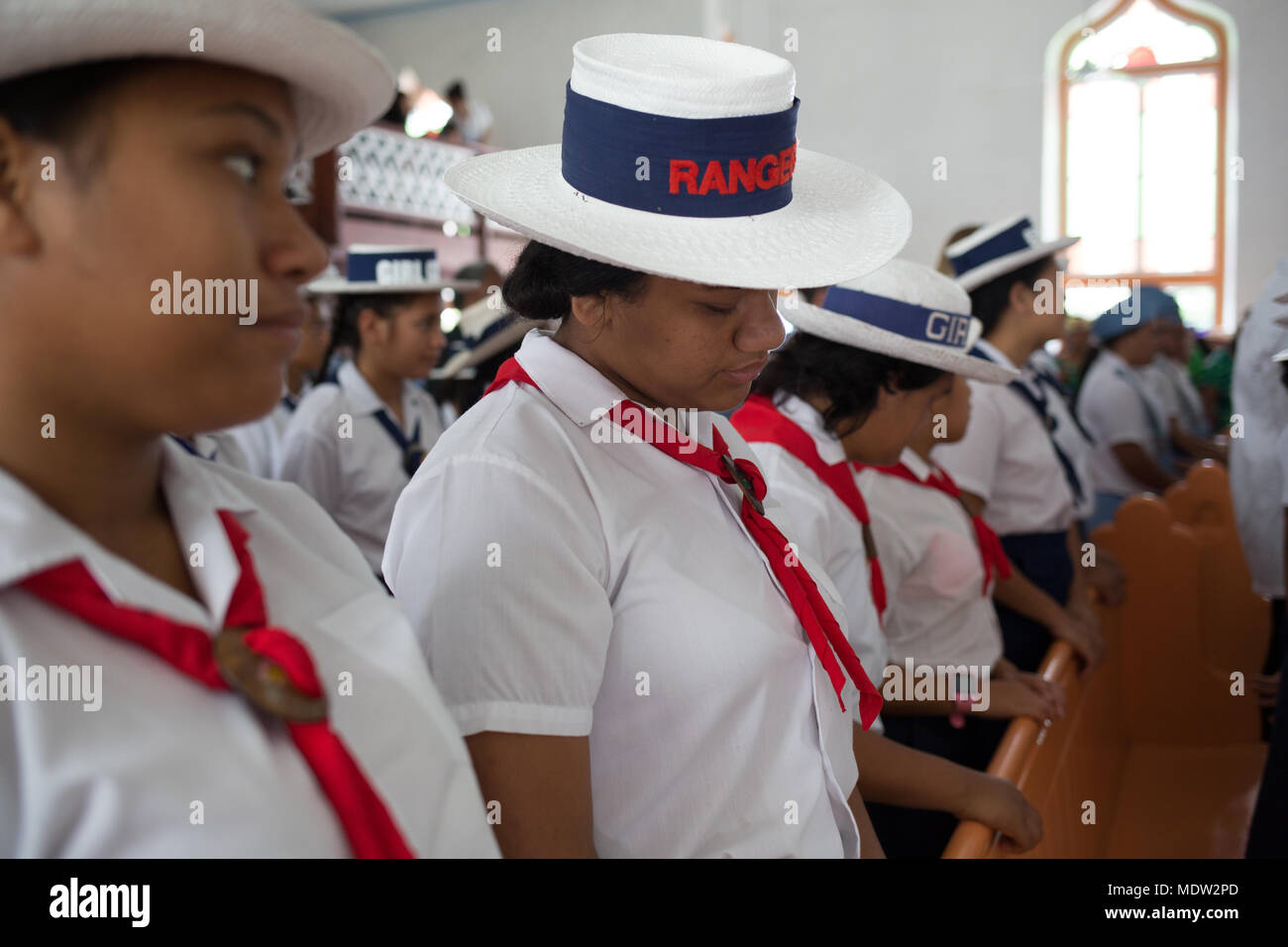 Church service with Brownies, Boys Scouts and Rangers in attendance, in ...