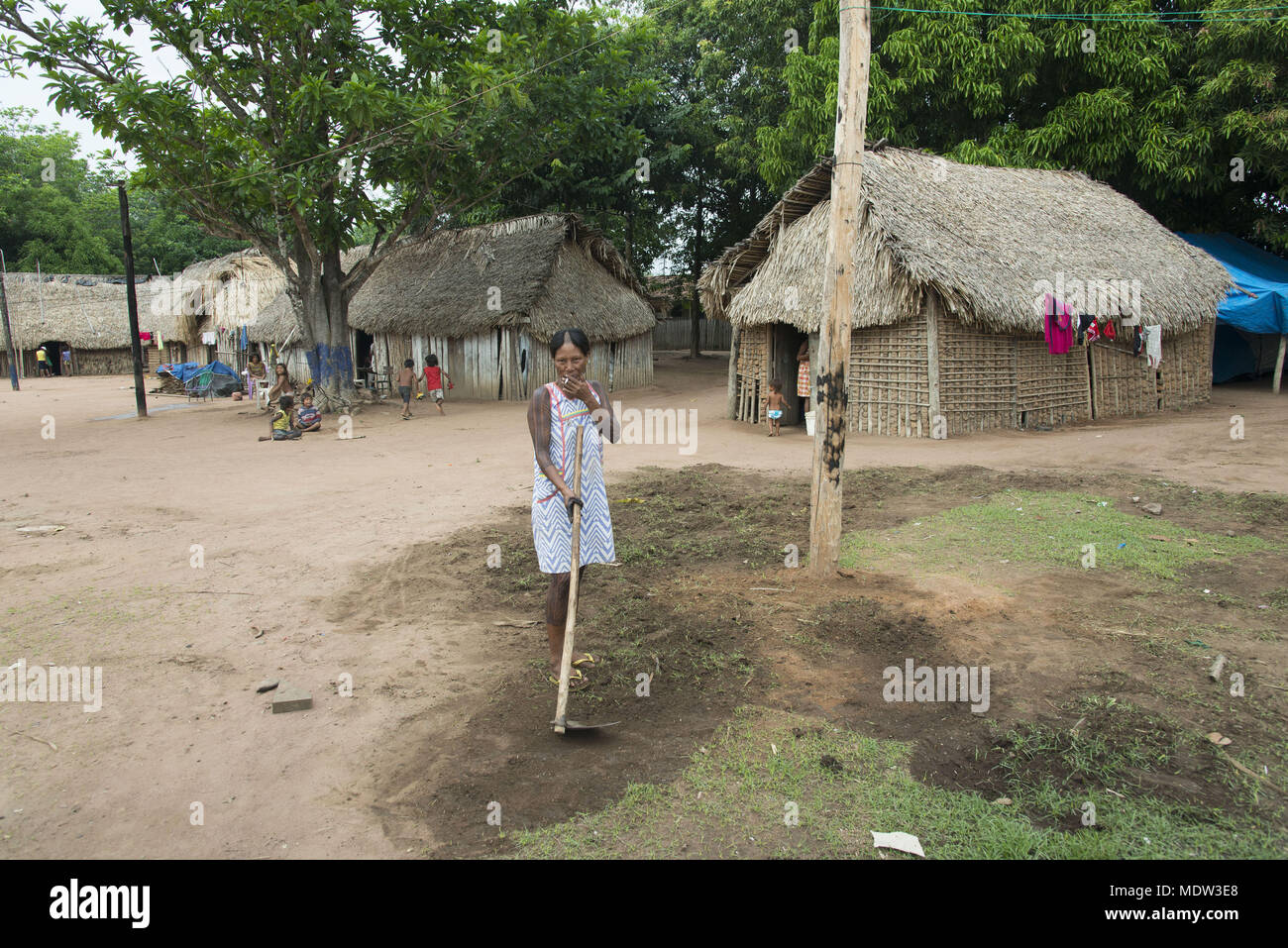 India Kayapo village of Moikarako taking grass with hoe - Kayapó ...