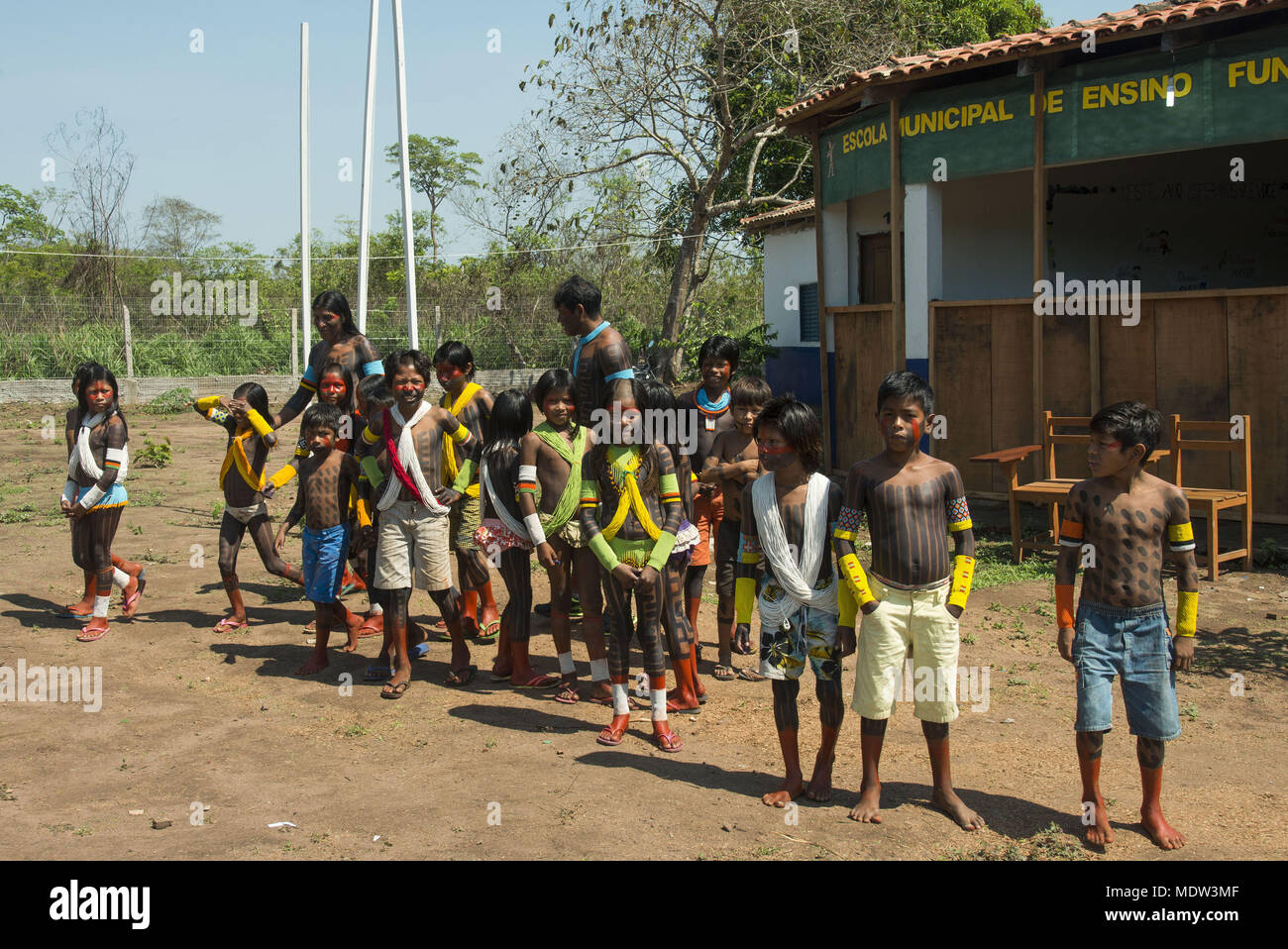 Group of Kayapó of Moikarako village children after school Stock Photo ...