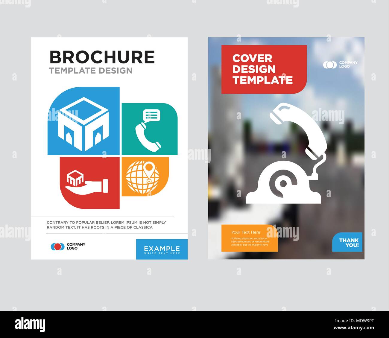 Telephone brochure flyer design template with abstract photo background ...