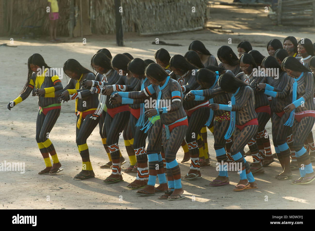 Kayapo Indian village Moikarako participate in the dance of cassava ...