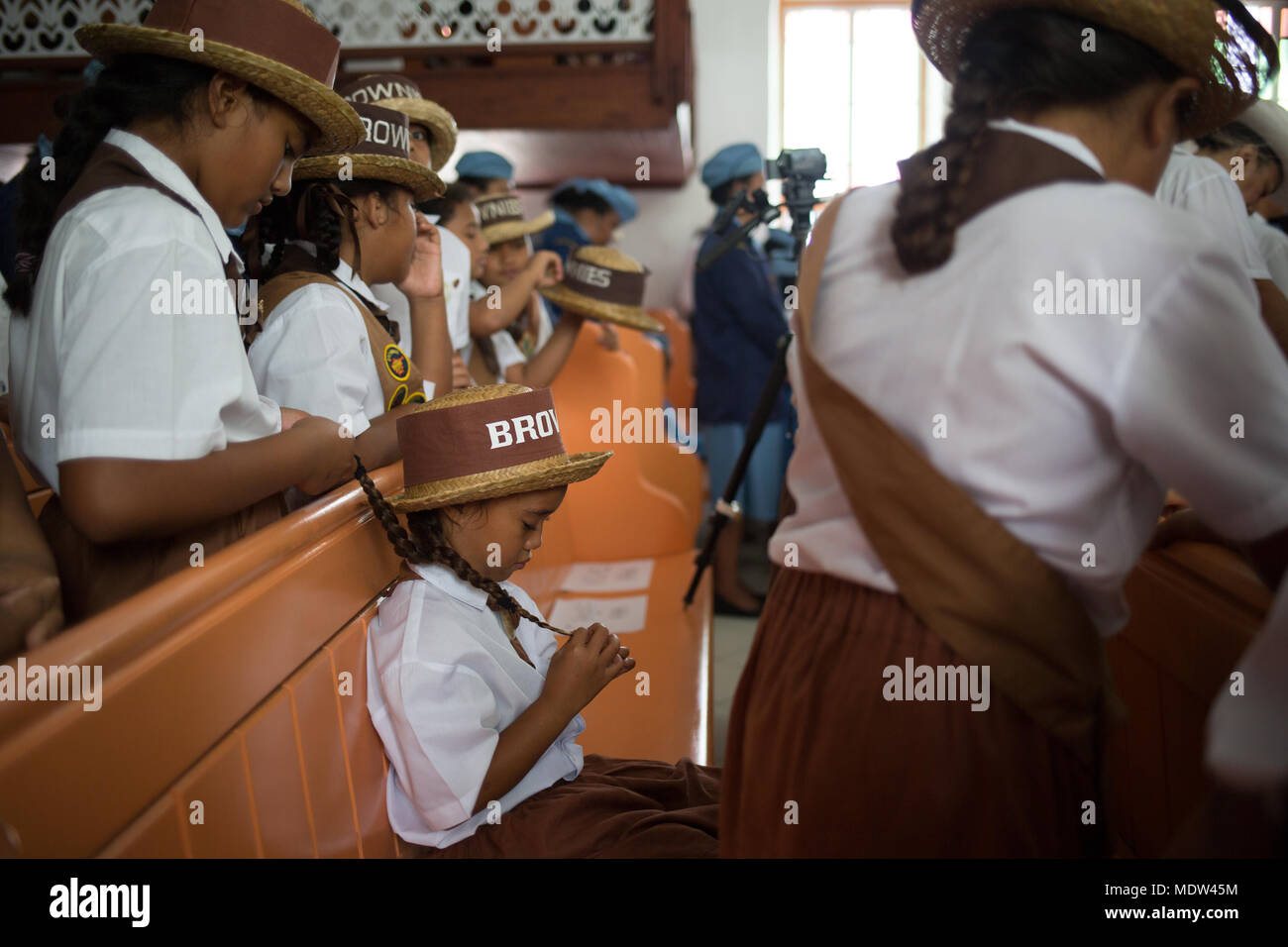 Church service with Brownies, Boys Scouts and Rangers in attendance, in ...