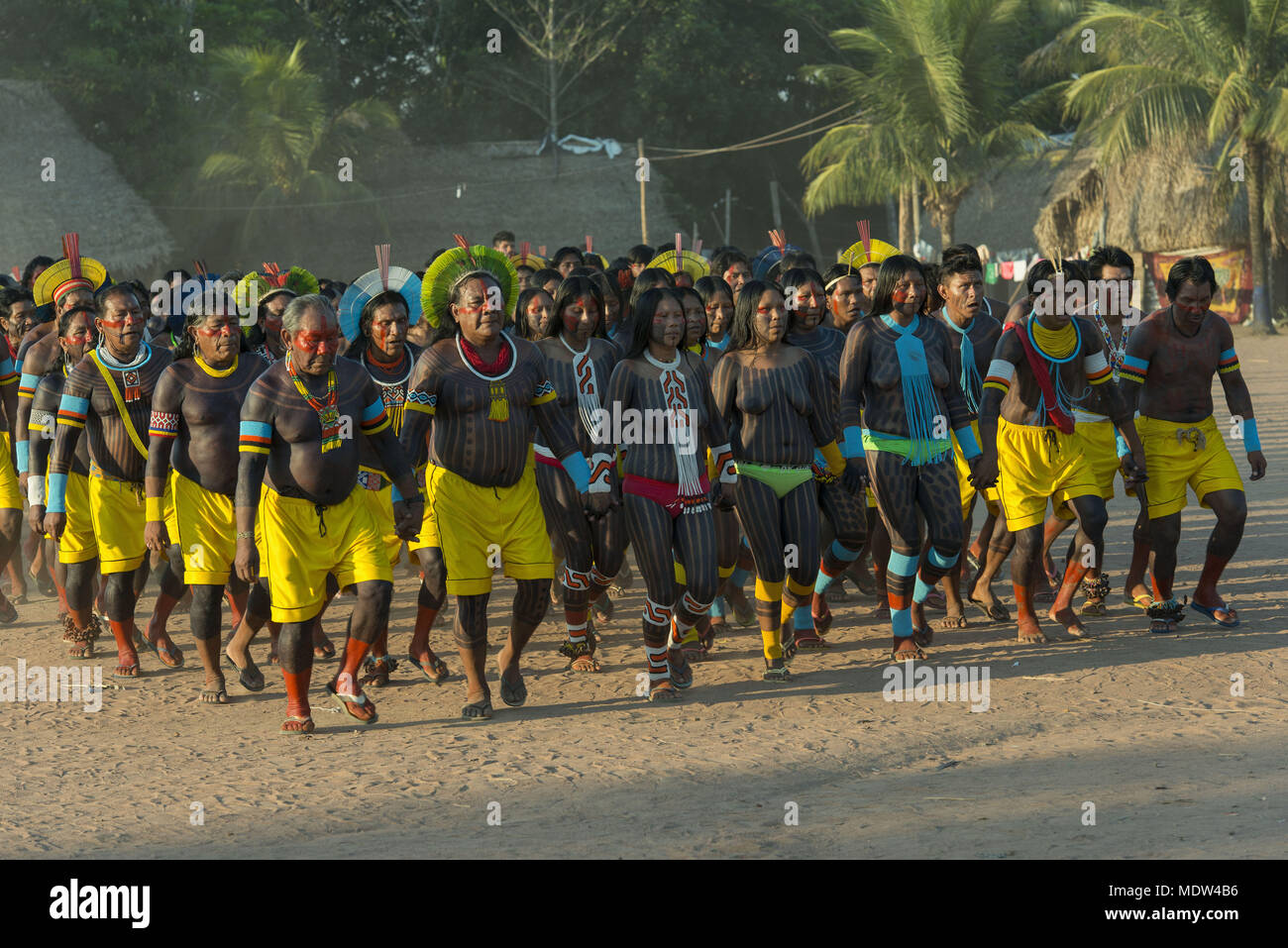 Kayapo Indians and Indian village Moikarako participate in the dance of ...