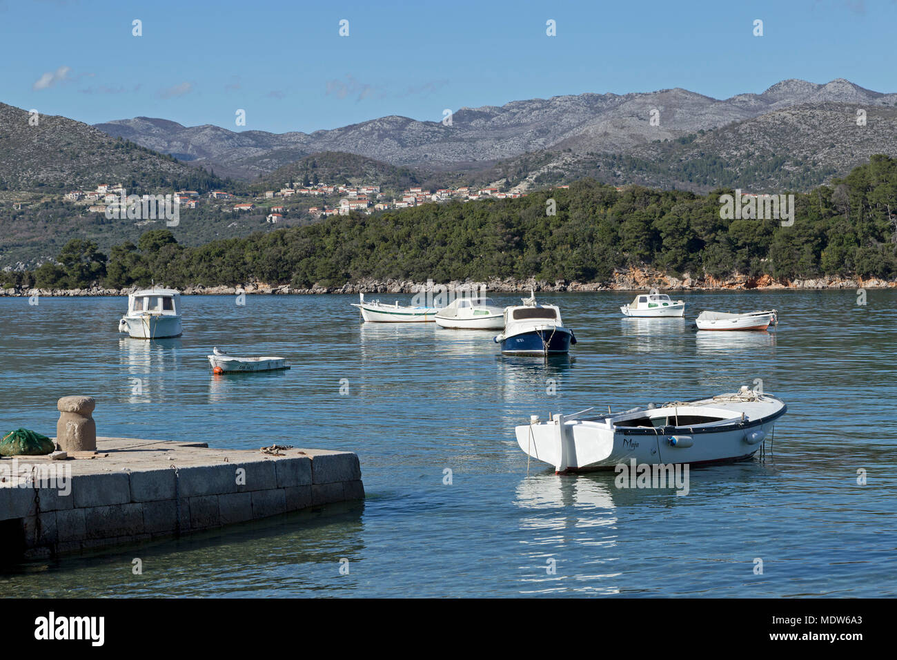 boats, Donje Čelo, Koločep Island, Elaphite Islands, Dalmatia, Croatia ...
