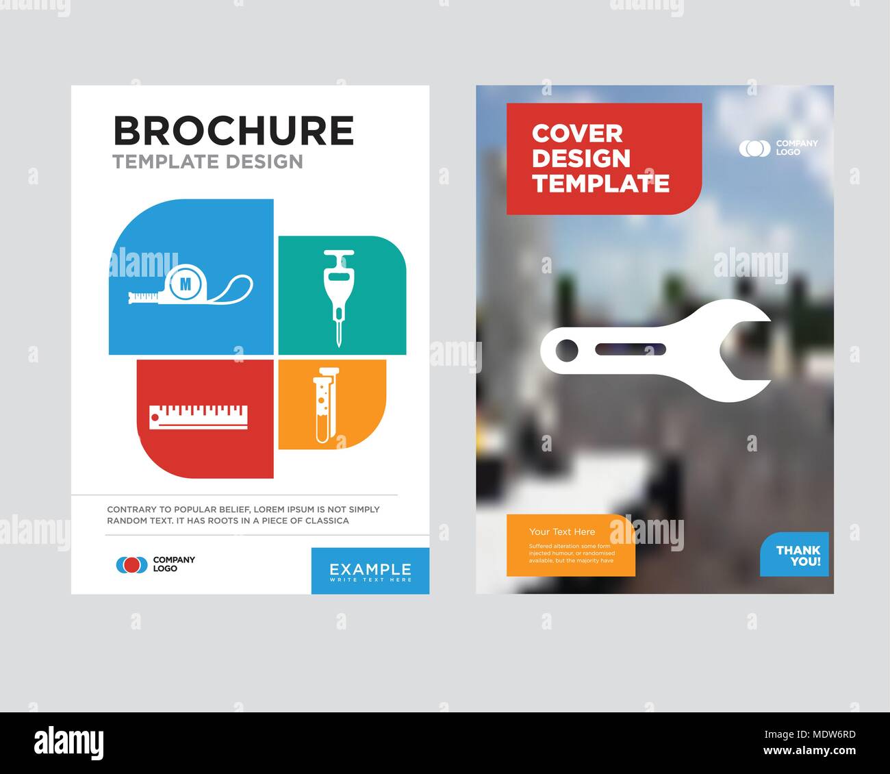 pipe wrench brochure flyer design template with abstract photo ...