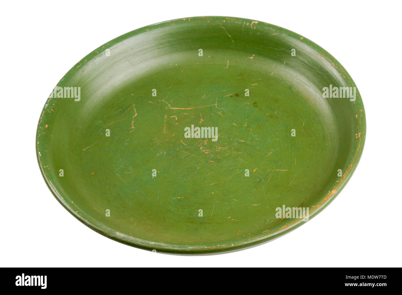 Old green plate isolated on white background Stock Photo - Alamy