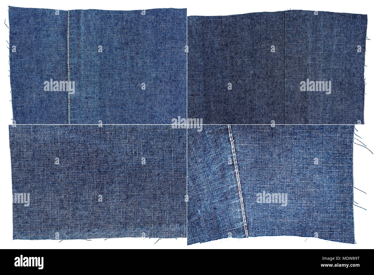Collection of dark blue jeans fabric textures isolated on white ...