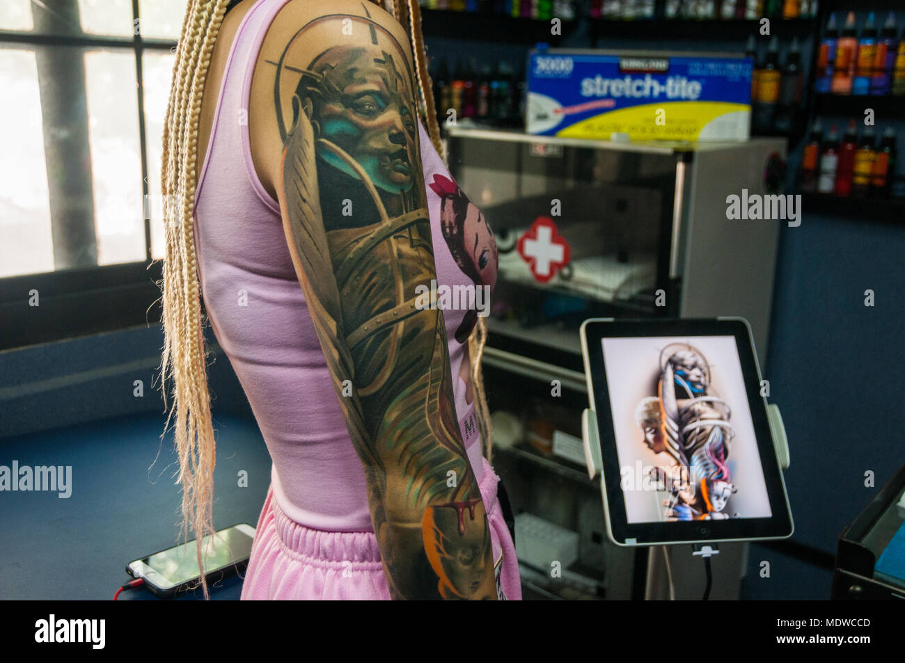 Fifth and final session for the tattoo. Customer poses showing progress ...