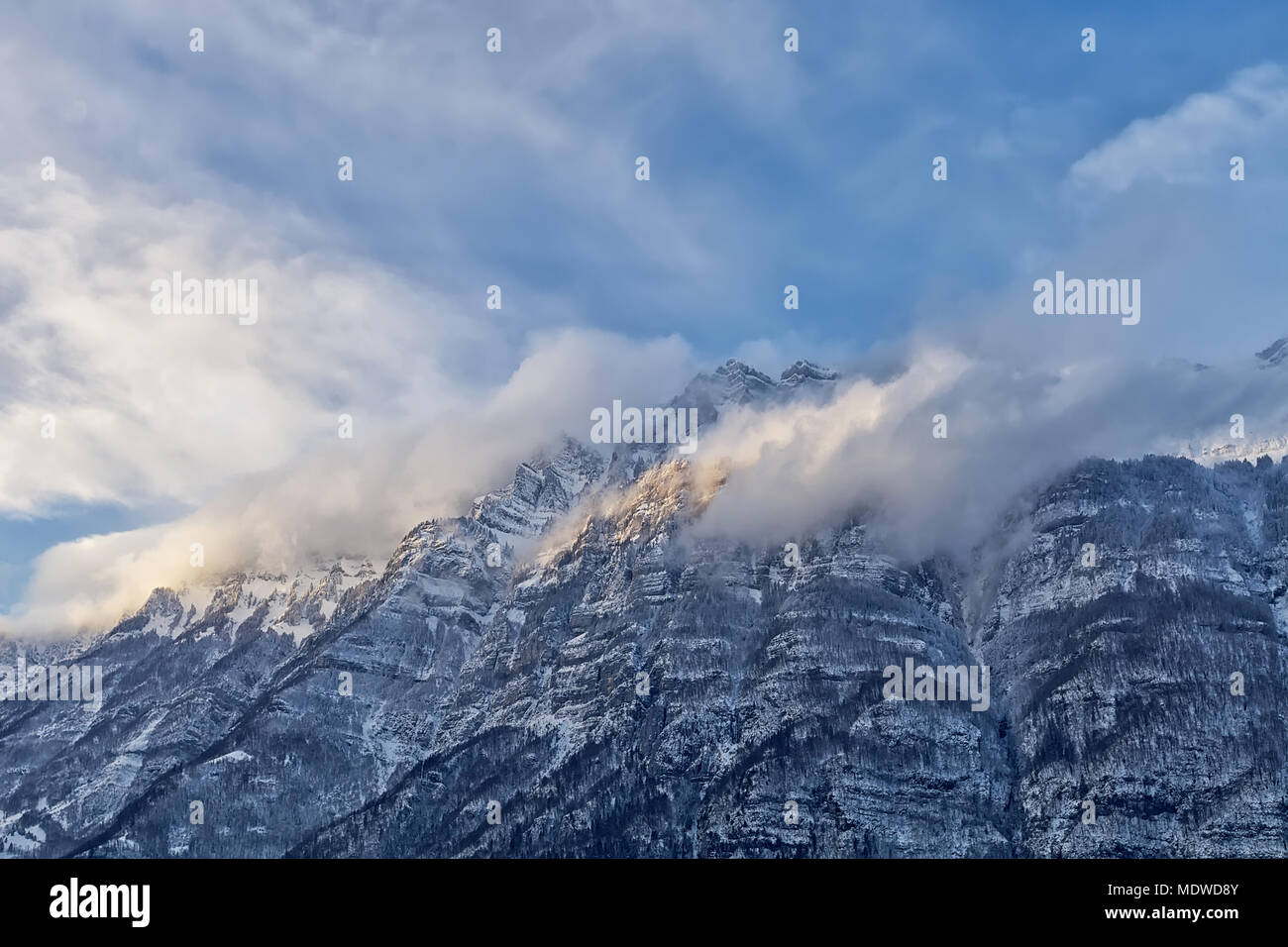 Walensee (Lake of Walen) with Churfirsten mountain range in background ...