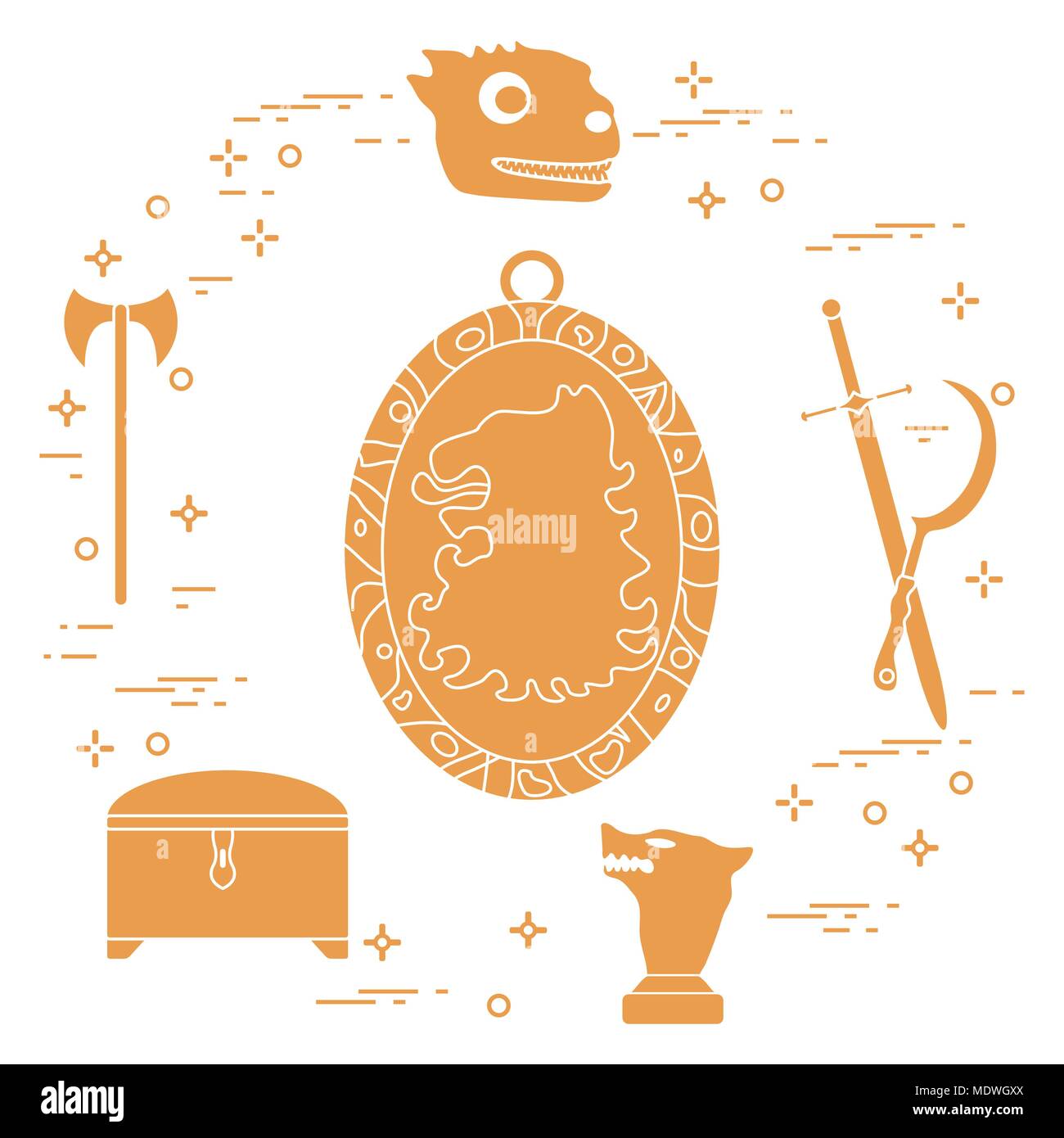 Symbols of the popular fantasy television series. Art and cinema theme ...