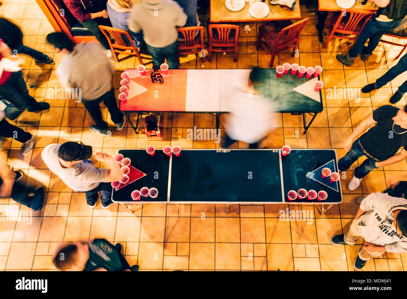 Top image of a beer pong competition Stock Photo - Alamy