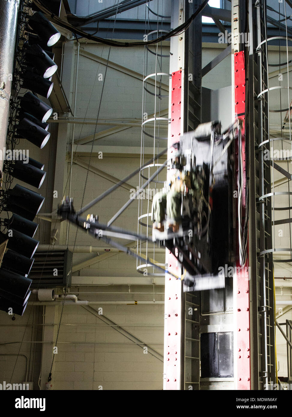 A test dummy equipped with a new modular handgun system is dropped at a ...