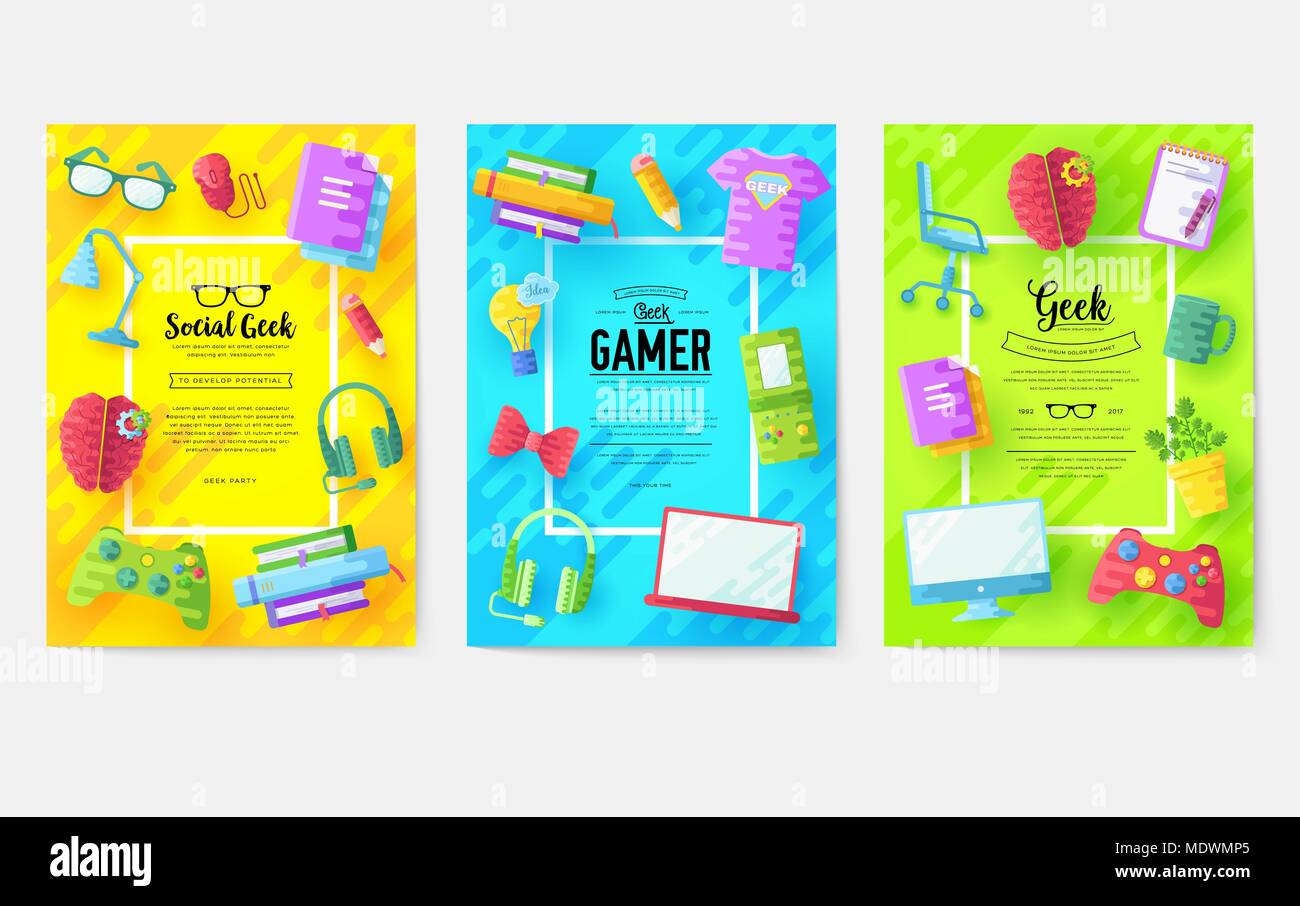 it geeks vector brochure cards set. office professional developer ...