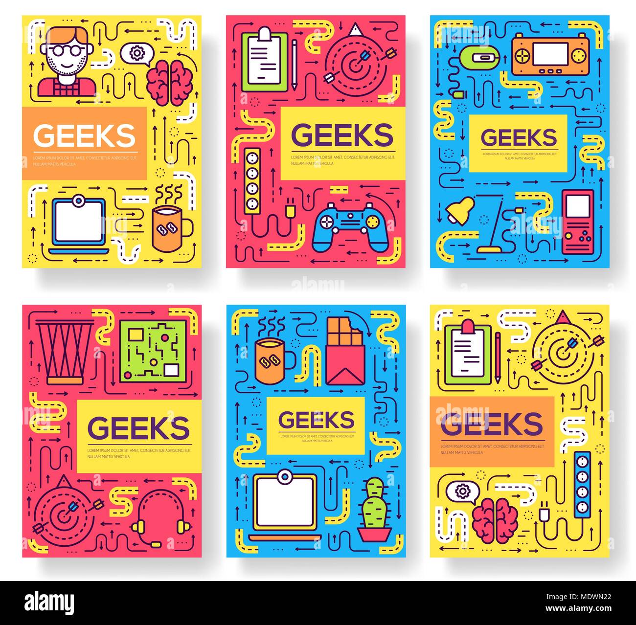 it geeks vector brochure cards thin line set. office professional ...