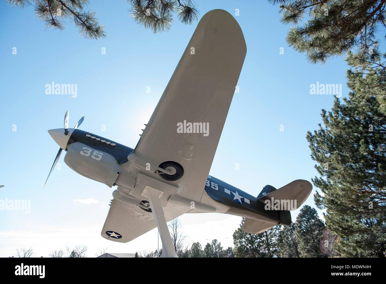 A replica Curtiss P-40 Warhawk on display at Peterson Air Force Base ...