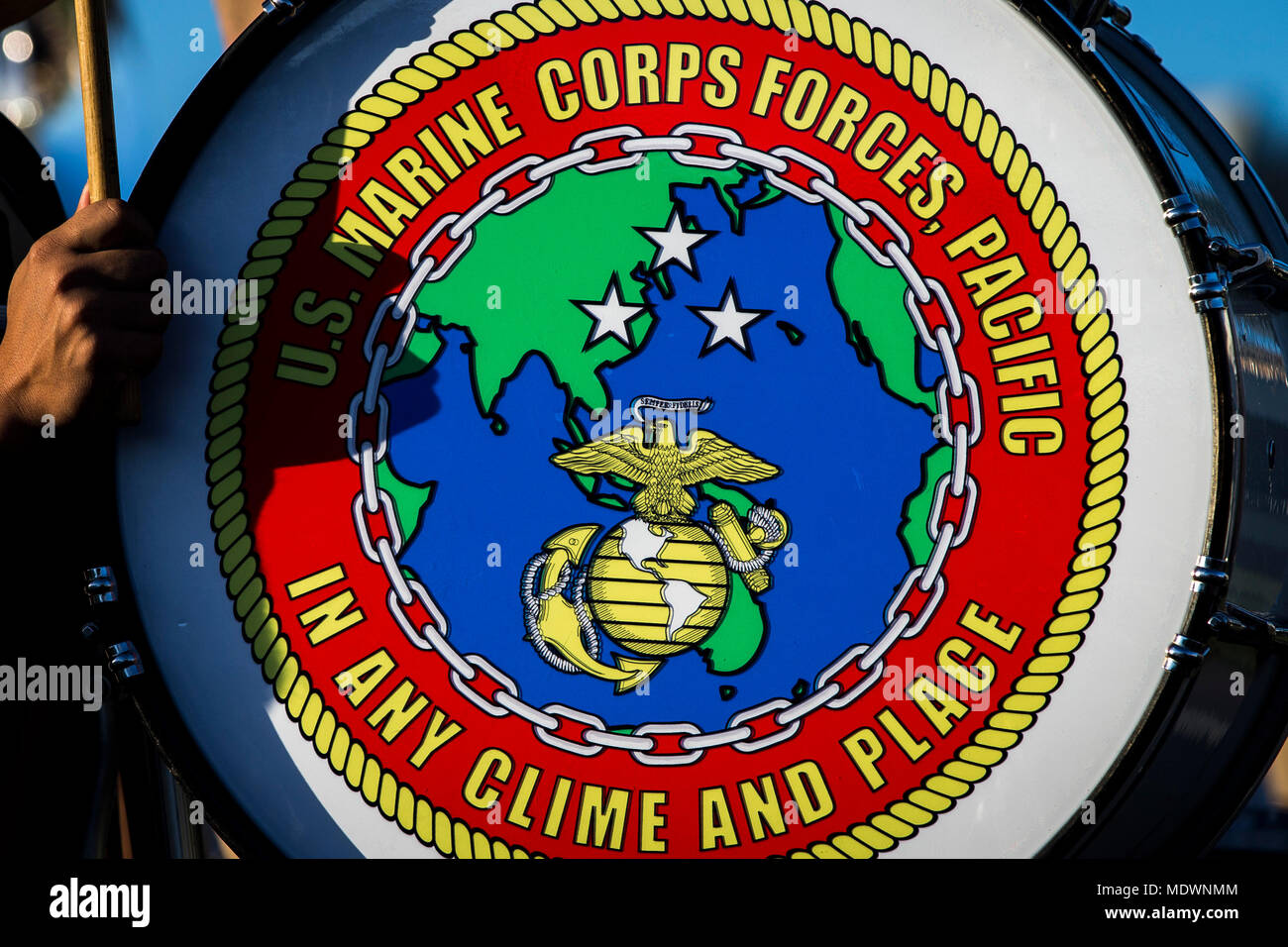 A U S Marine With The Marine Corps Forces Pacific Band Plays A Drum