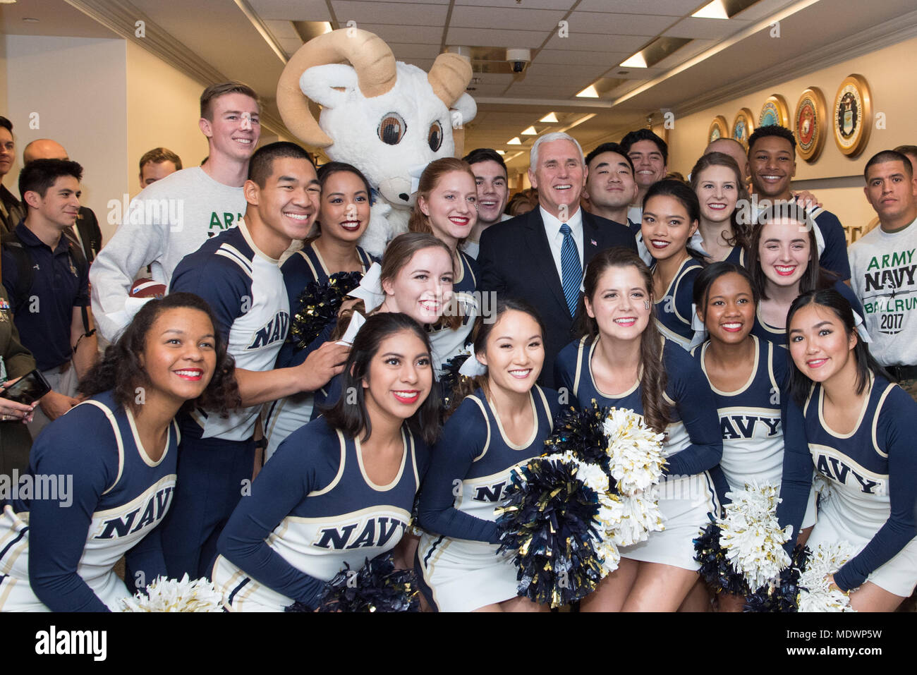 Vice President Mike Pence poses for a photo with members the U.S. Naval ...