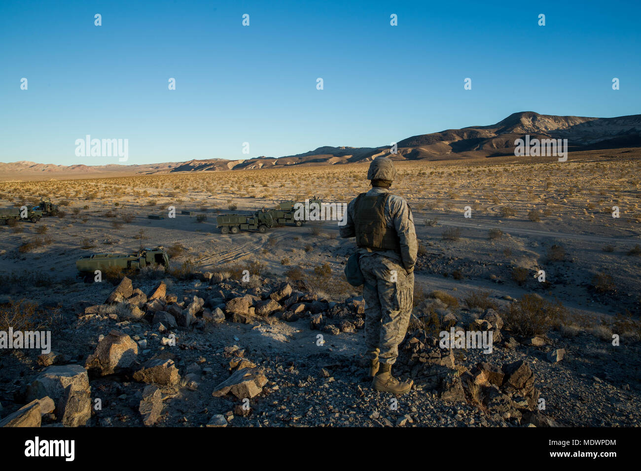 A Marine with R Battery, 5th Battalion, 11th Marine Regiment oversees ...