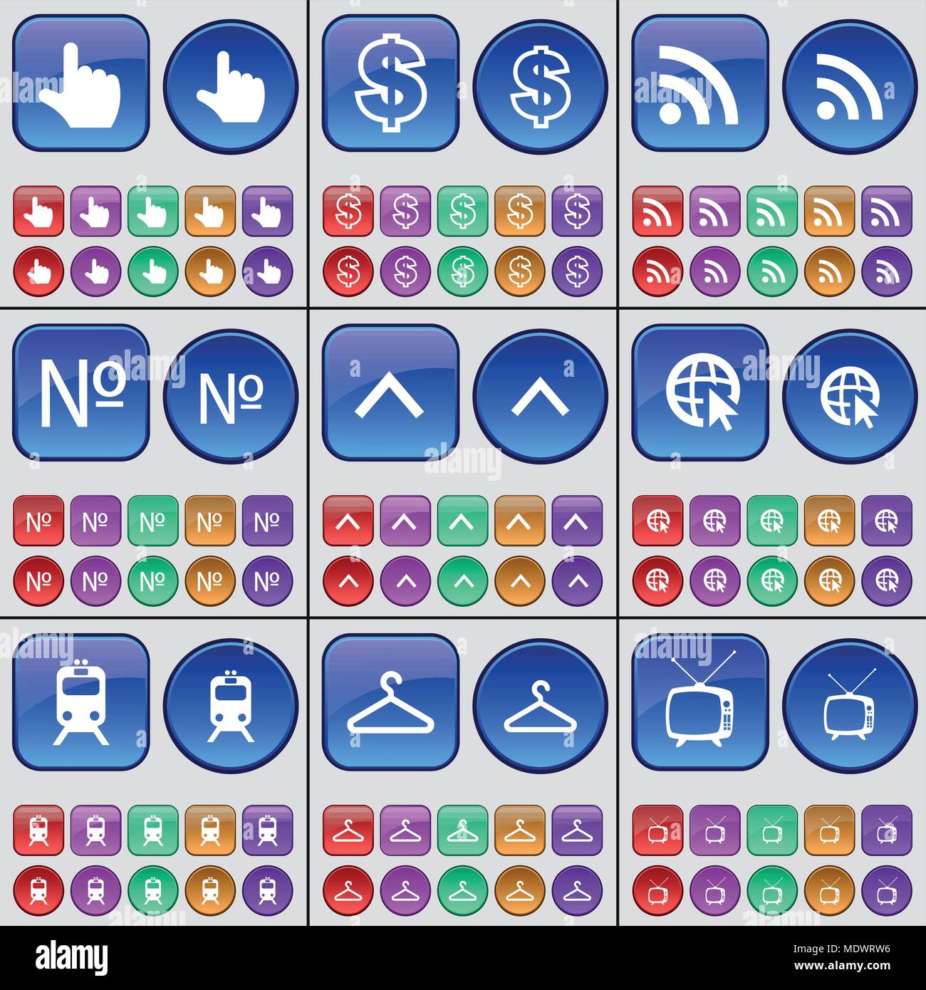 Hand, Dollar, RSS, Number, Arrow up, Web cursor, Train, Hanger, Retro ...