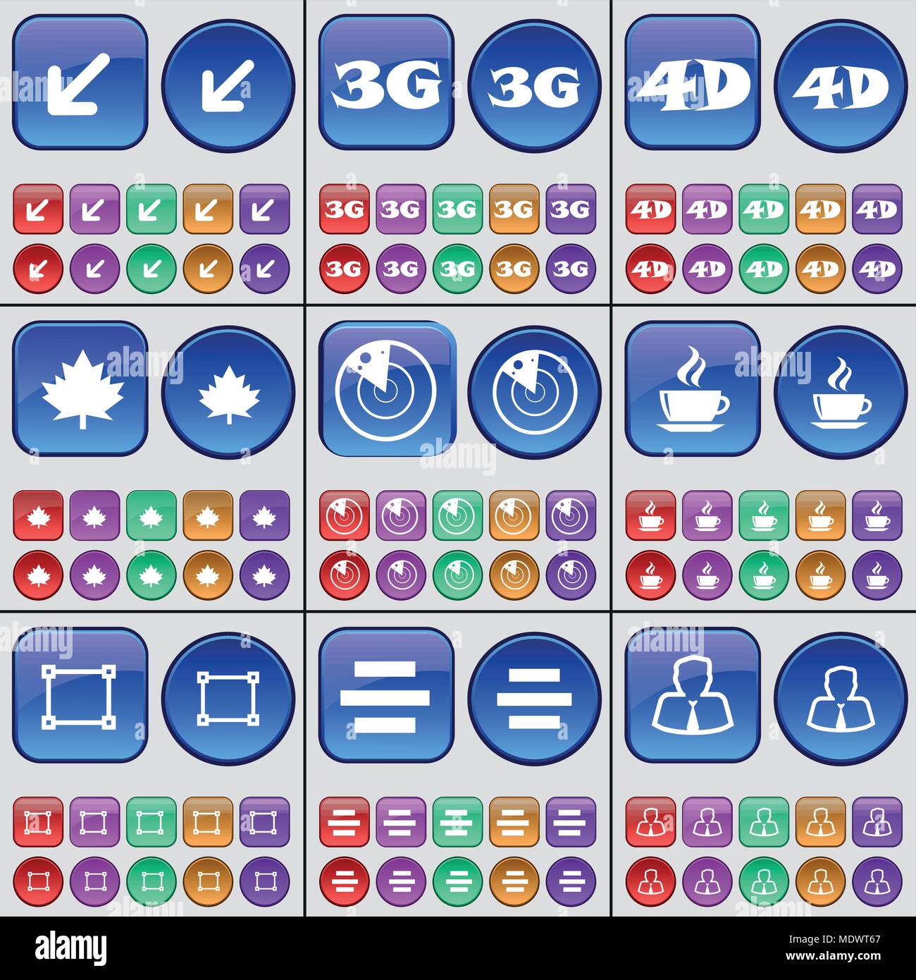 Deploying screen, 3G, 4G, Maple leaf, Radar, Coffee, Frame, List ...