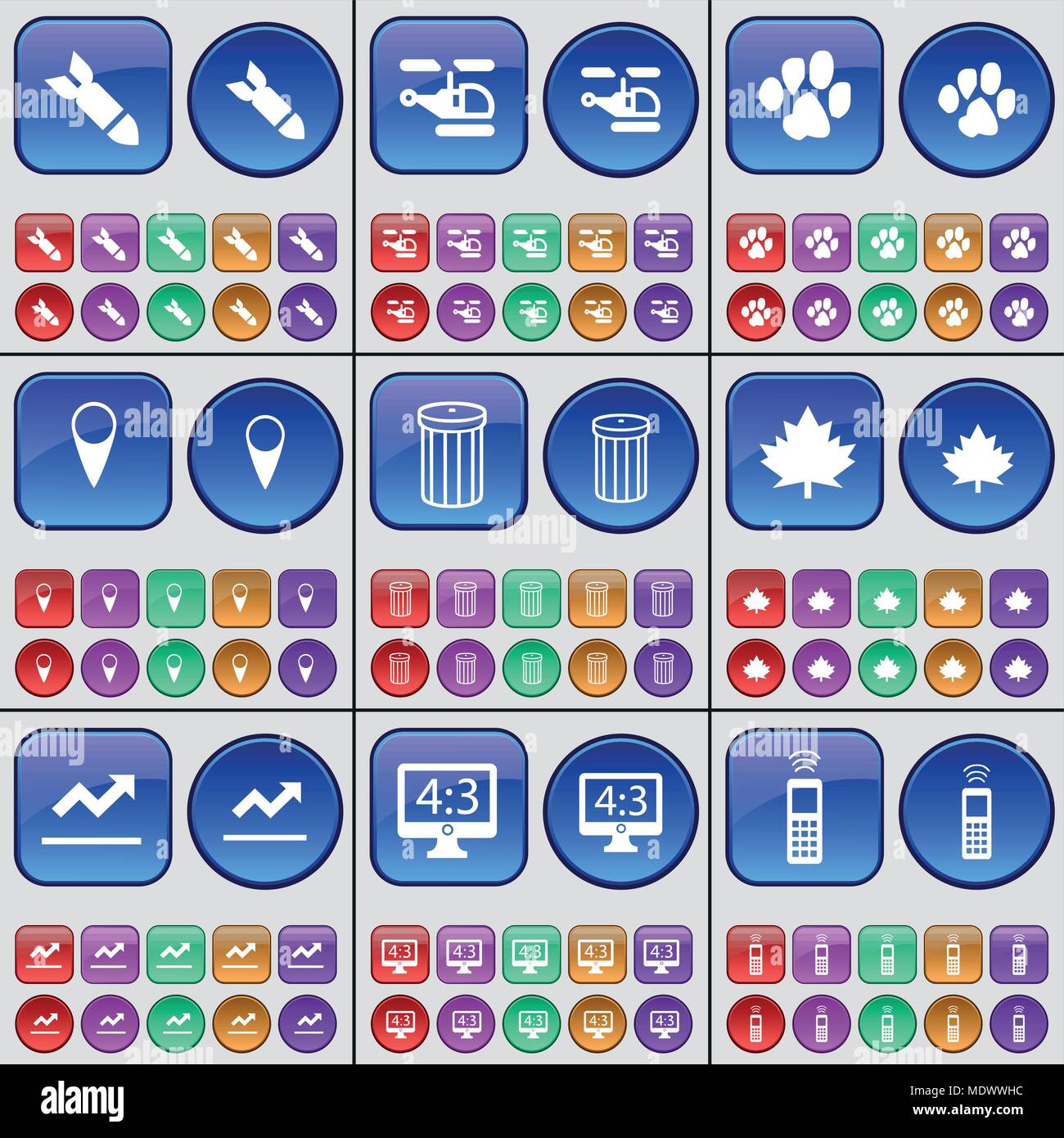 Rocket, Helicopter, Paw, Checkpoint, Trash can, Maple leaf, Graph ...