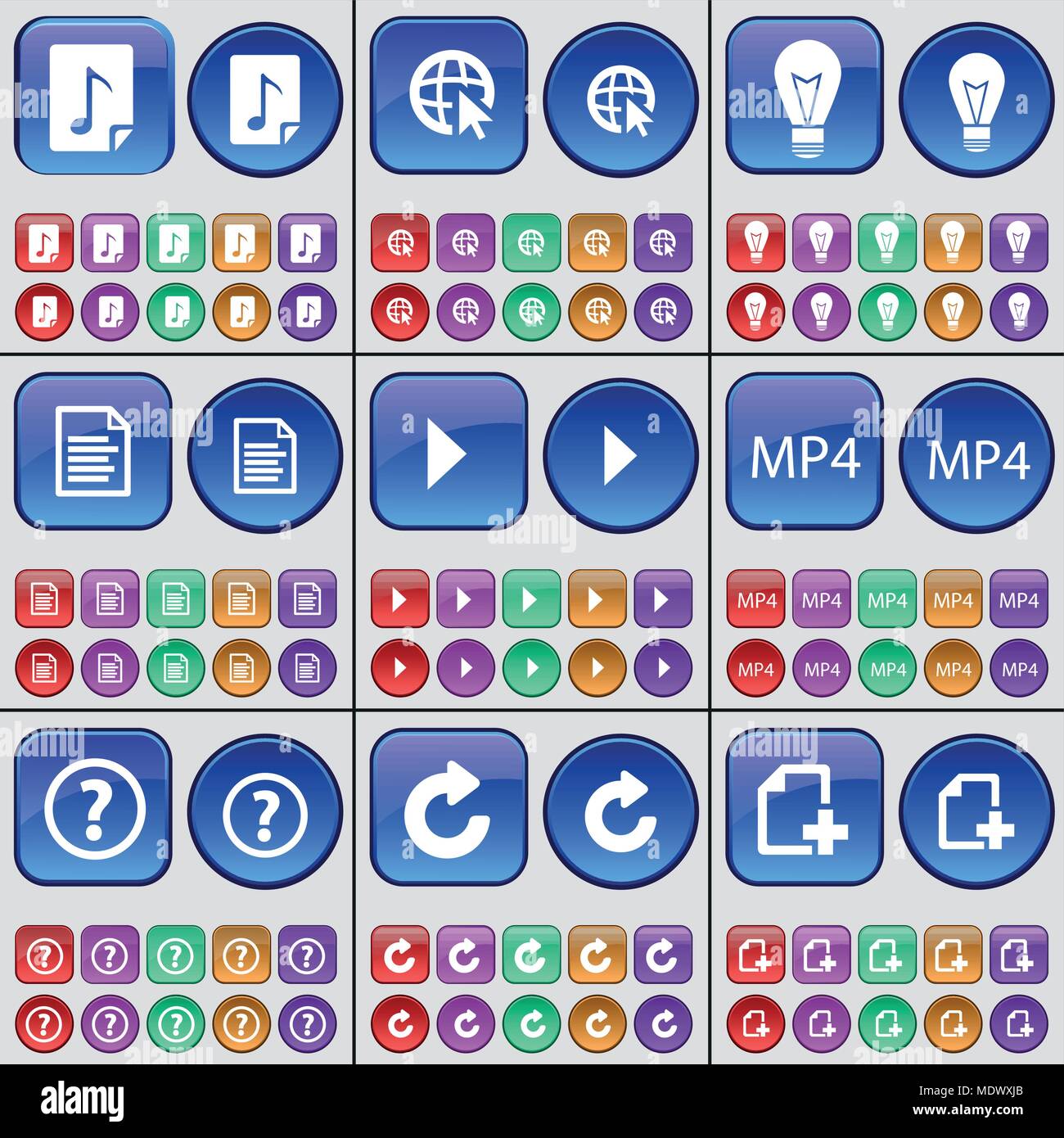 Music file, Web cursor, Light bulb, Text file, Media play, MP4 ...