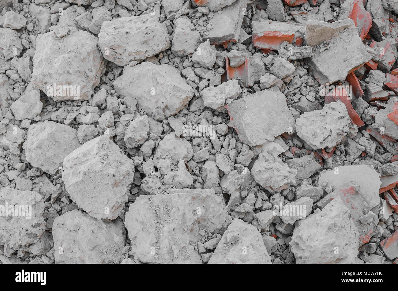 Debris of a demolished wall, demolition junk, broken concrete and ...
