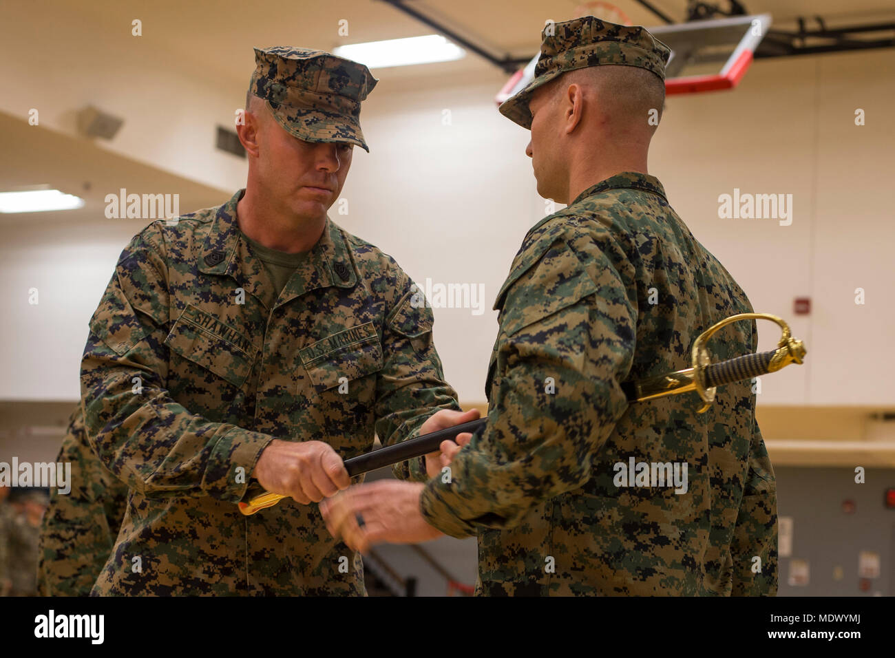 U.S. Marine Corps Sgt. Maj. Mark J. Shawhan, off-going sergeant major ...