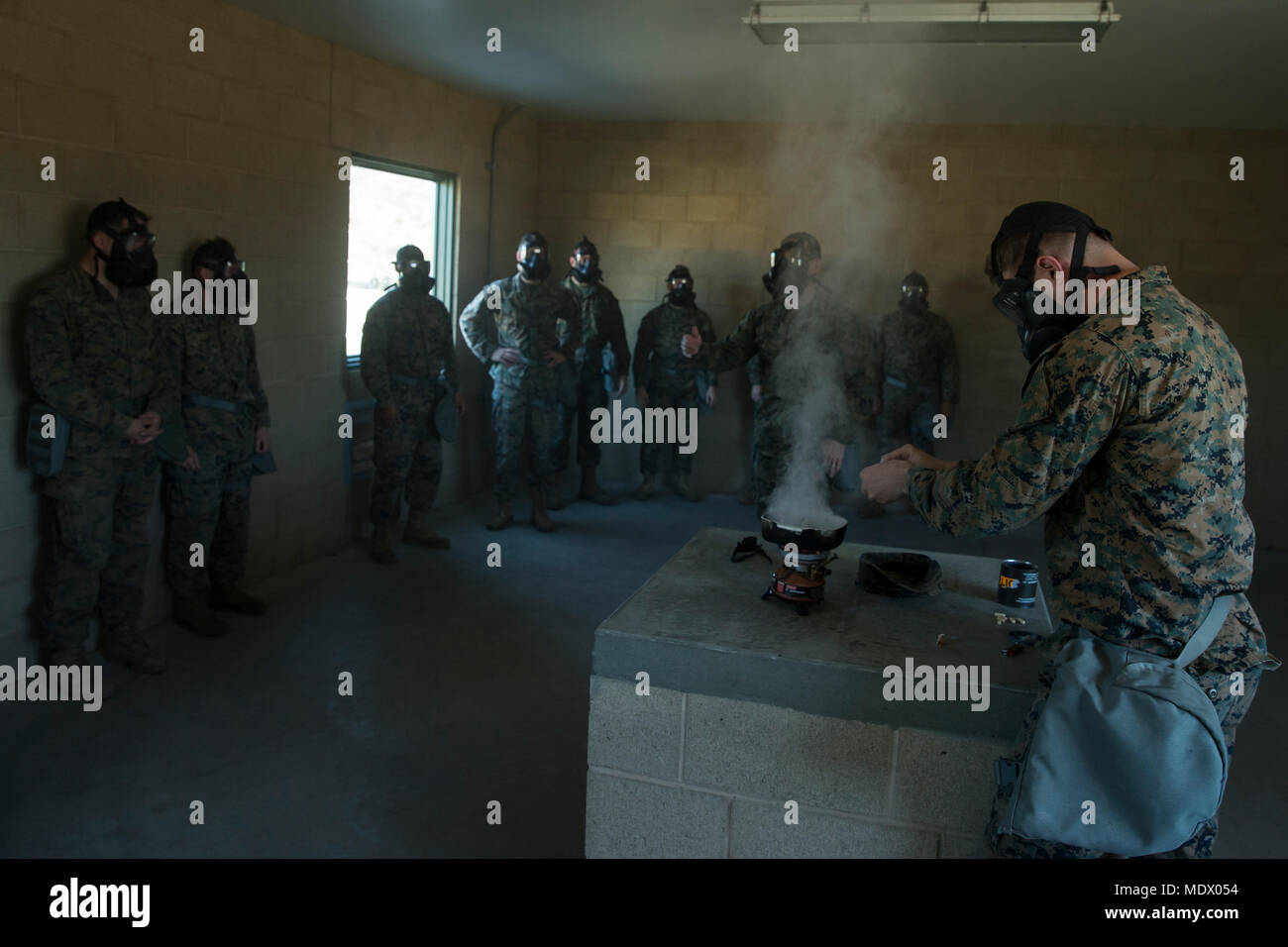 U.S. Marines with Headquarters and Support Battalion use the M50 gas ...