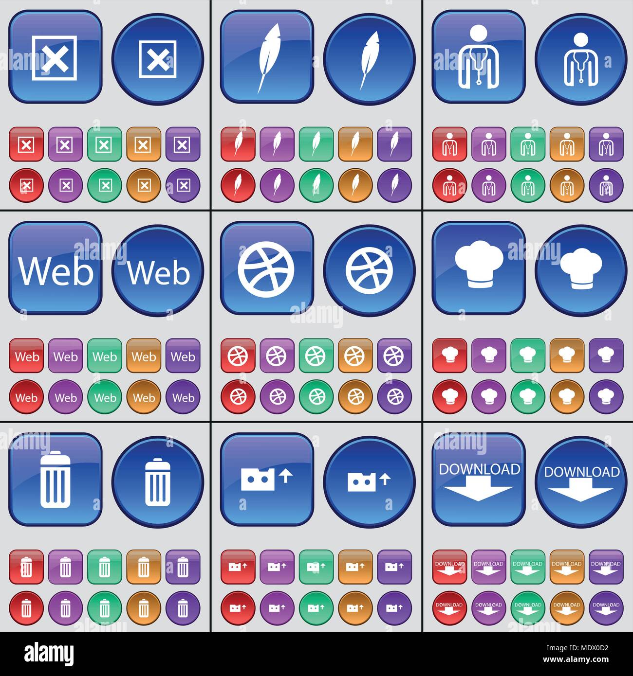 Stop, Feather, Avatar, Web, Ball, Cooking hat, Trash can, Cassette ...