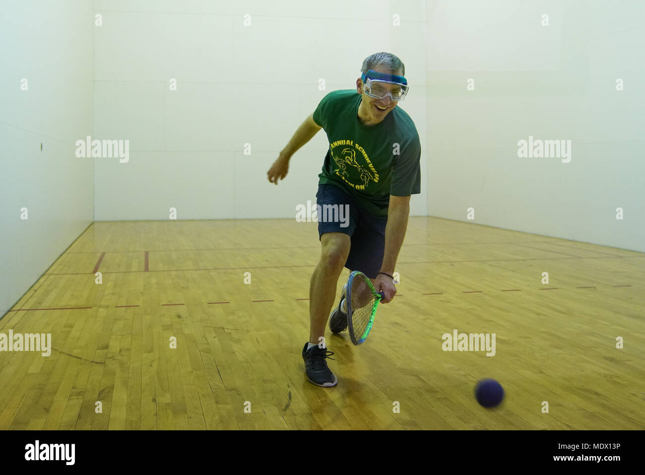 Paxton Mellinger, 6th Space Operations Squadron, tries to return a ball ...