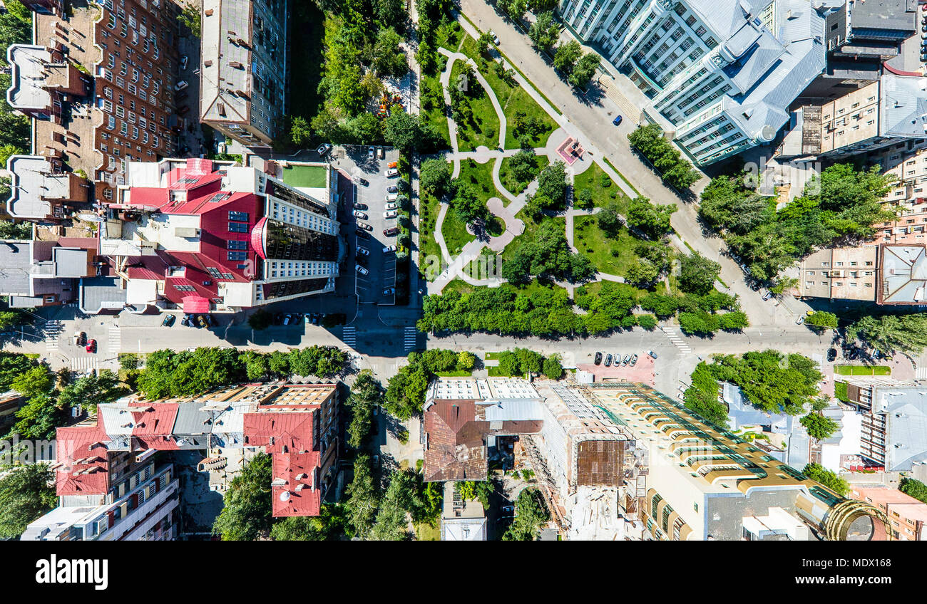 Aerial city view with roads, houses and buildings Stock Photo - Alamy