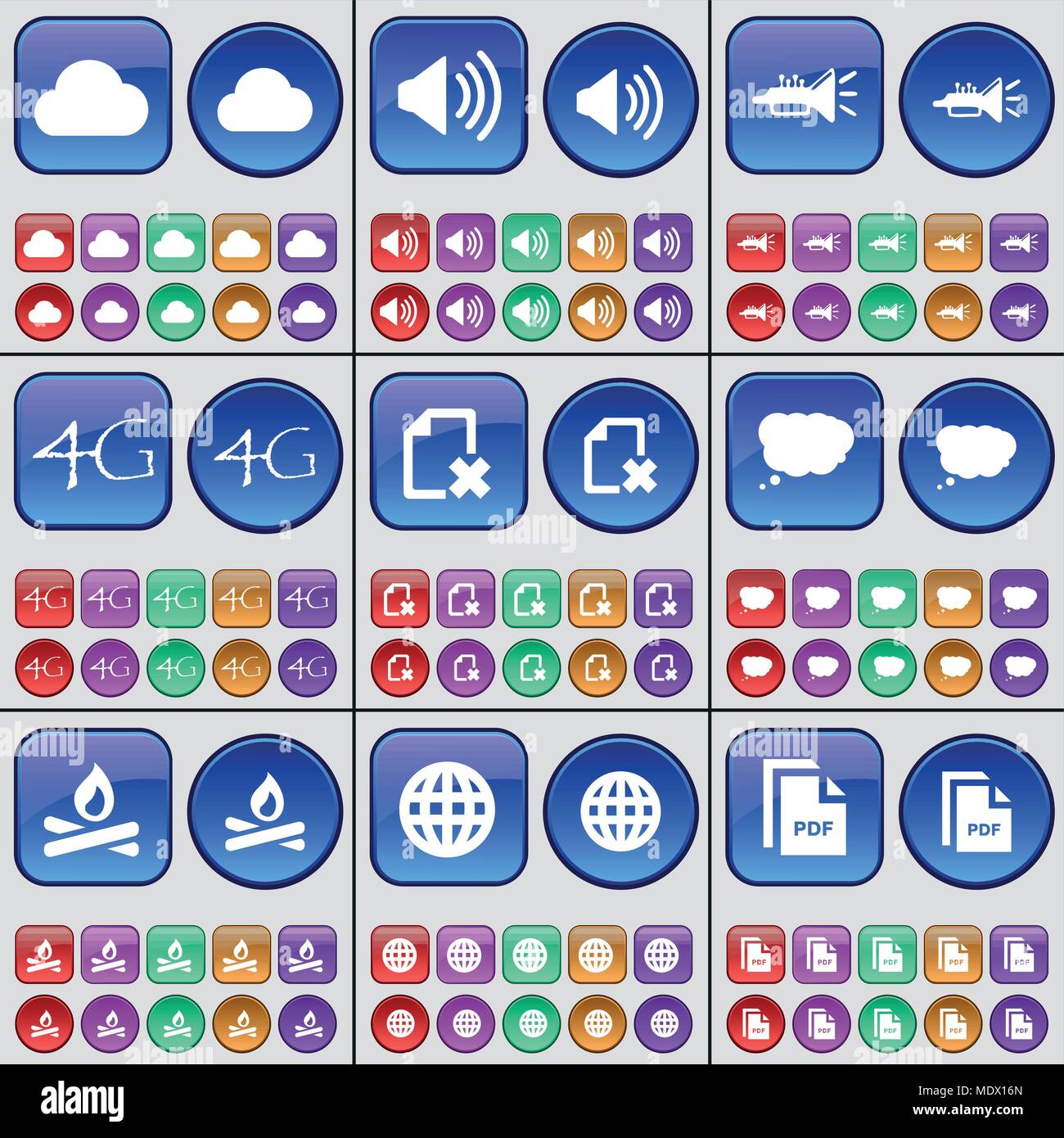 Cloud, Sound, Trumpet, 4G, File, Chat cloud, Campfire, Globe, PDF. A ...